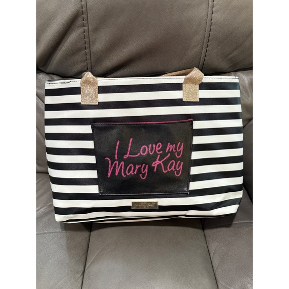 Mary Kay | Bags | Mary Kay Tote Bag Black White Stripe Pink I Love My ...